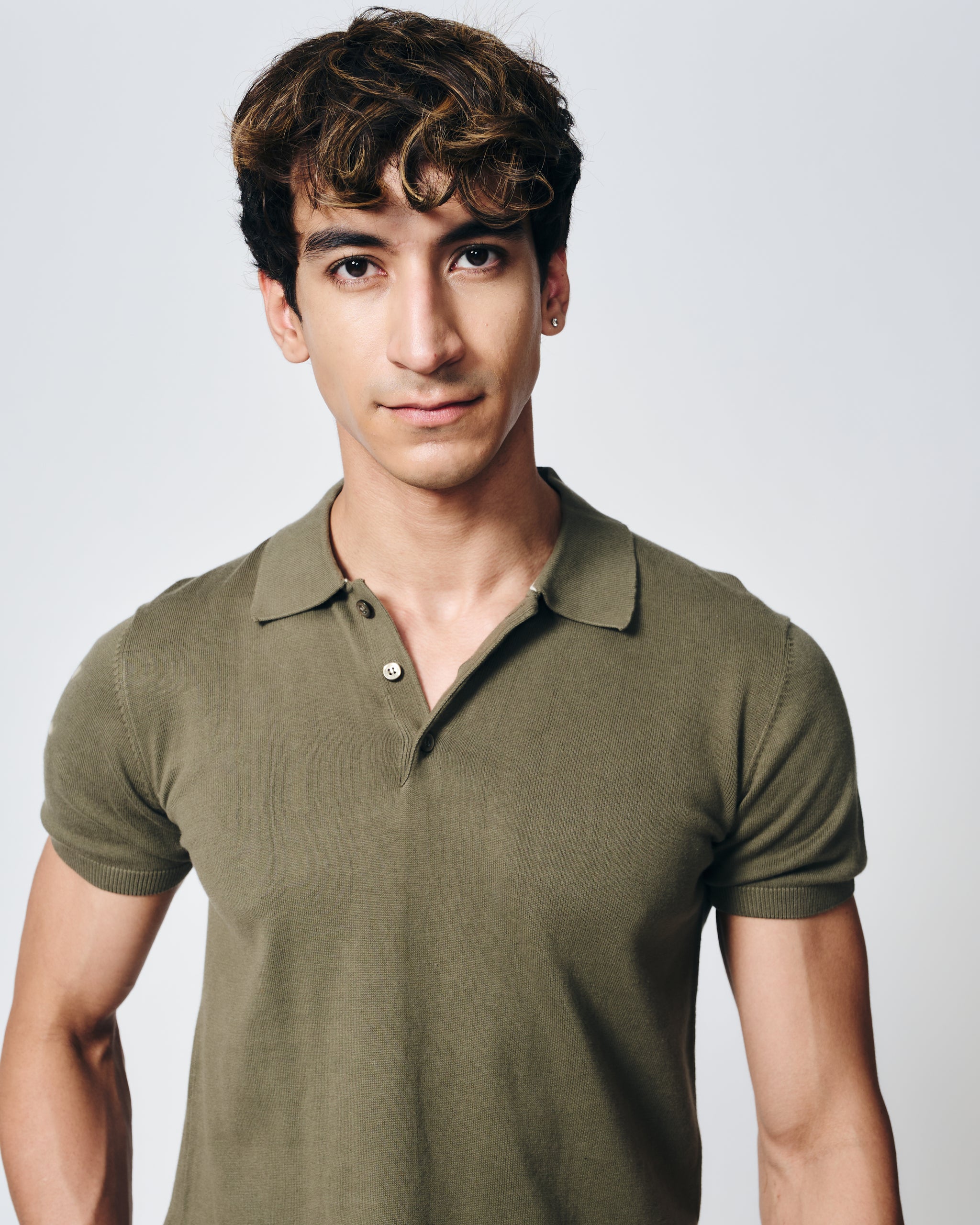 KHAKI GREEN COTTON-BAMBOO SIGNATURE POLO T-SHIRT